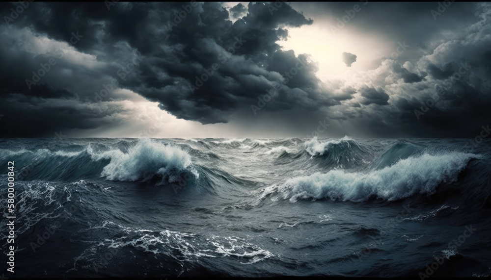 Ocean waves, stormy weather - Generative AI Stock Illustration | Adobe ...