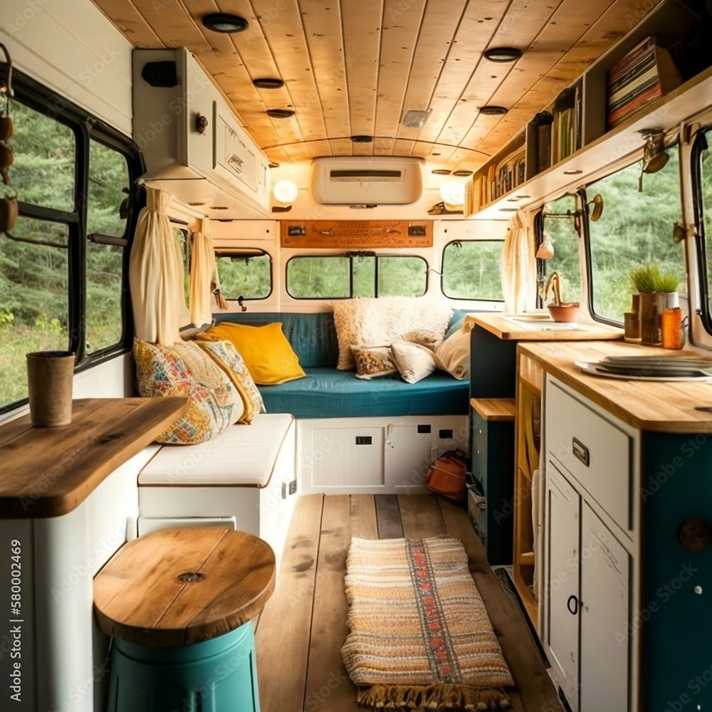 Mobile Adventure, An AI-Generated Image of a Cozy Camping Van Interior ...