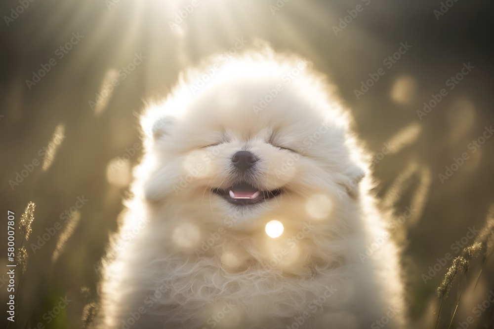 Front view of a fluffy cat facing the camera against a blue background ...