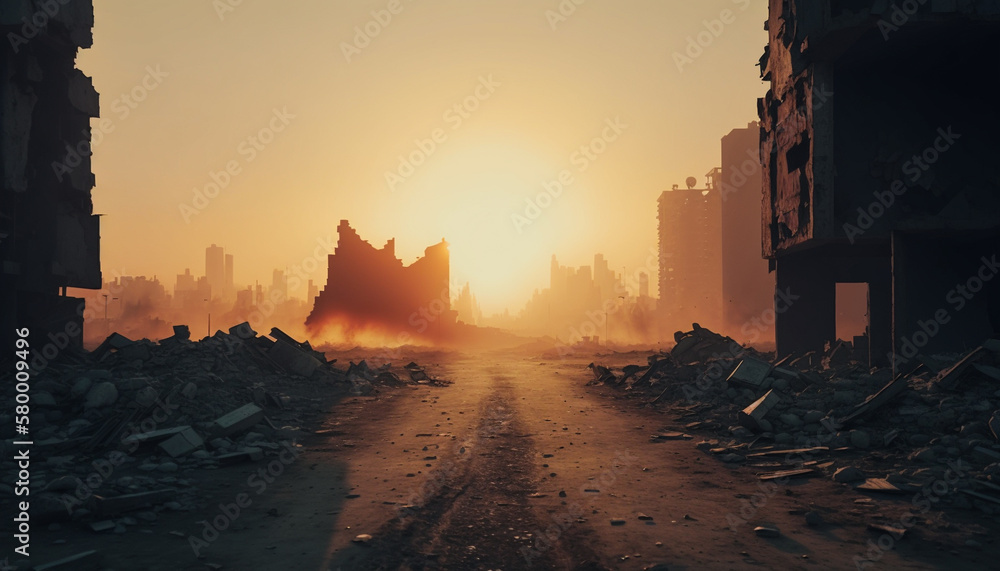 Destroyed city landscape. War zone. Stock Illustration | Adobe Stock