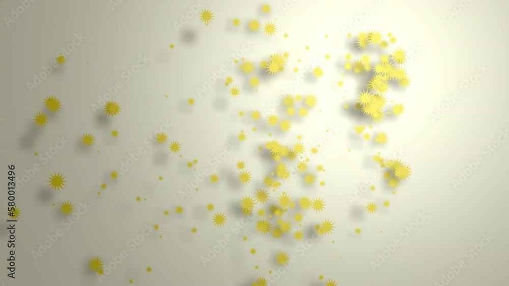 Word 'SUMMER' dissolving into a backdrop of suns and abstract designs ...