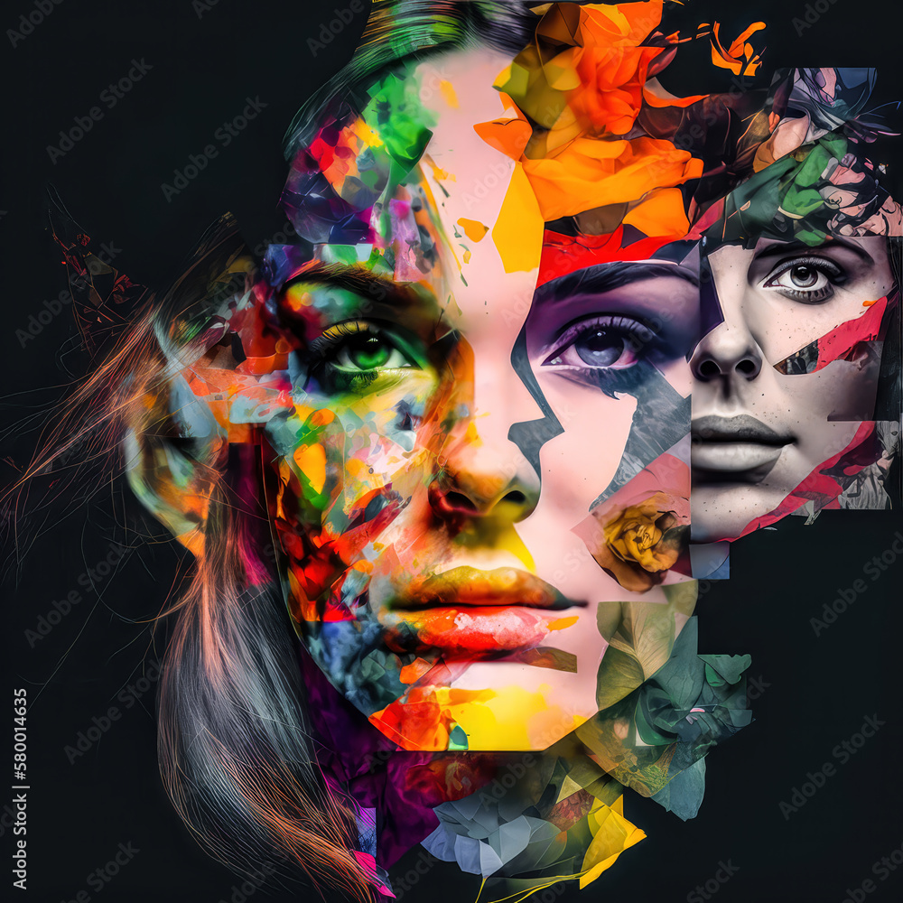 Porträt eine Frau Patchwork Op-Art Abstrakt Surreal Artwork Generative ...