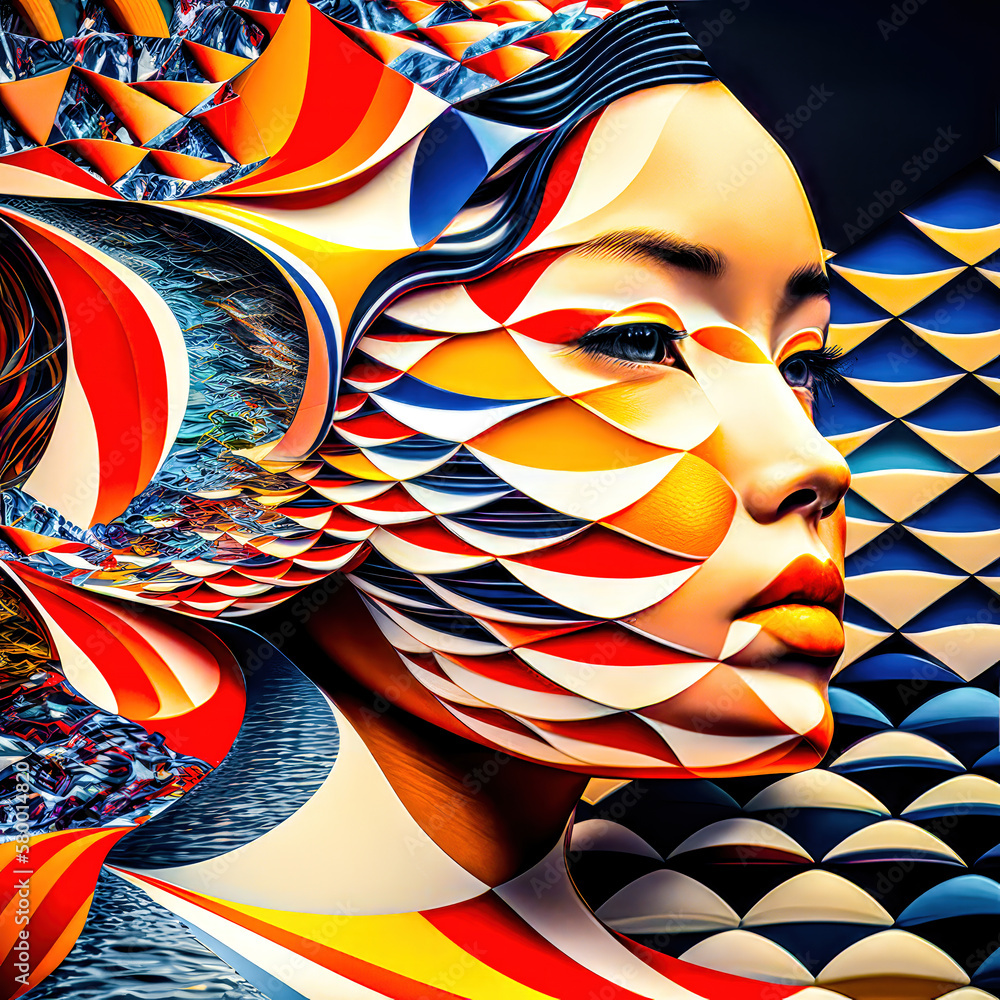 Porträt eine Frau Patchwork Op-Art Abstrakt Surreal Artwork Generative ...