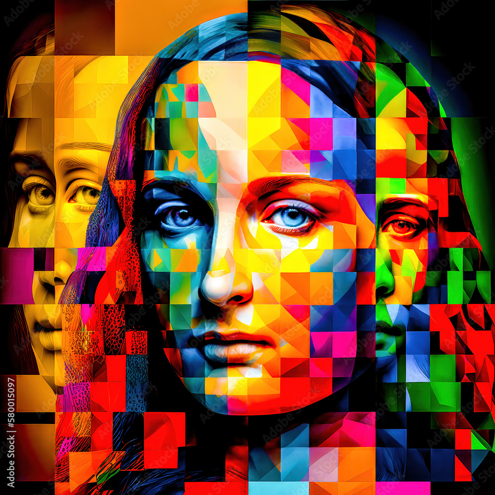 Porträt eine Frau Patchwork Op-Art Abstrakt Surreal Artwork Generative ...