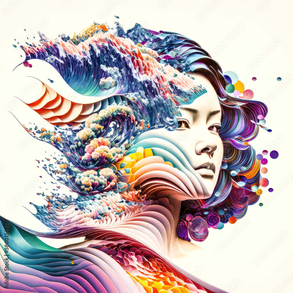 Porträt eine Frau Patchwork Op-Art Abstrakt Surreal Artwork Generative ...