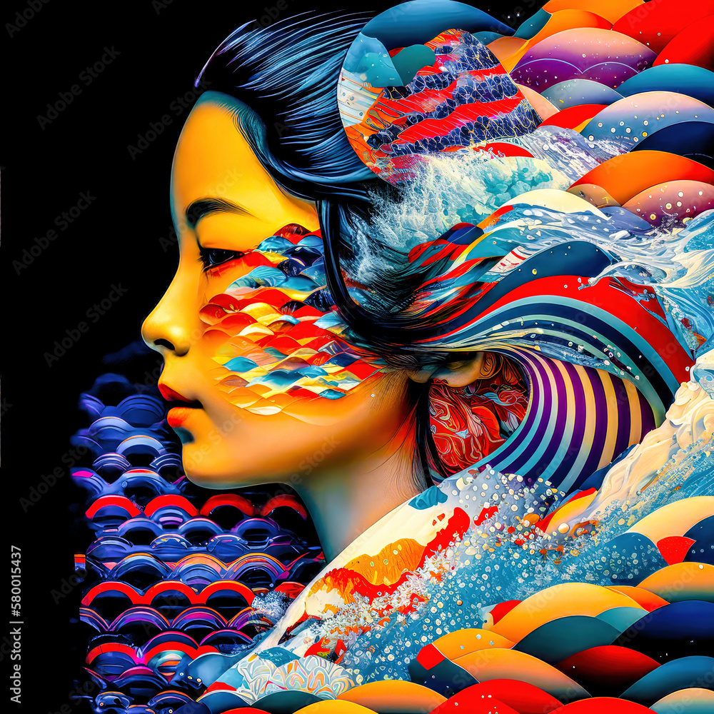 Porträt eine Frau Patchwork Op-Art Abstrakt Surreal Artwork Generative ...