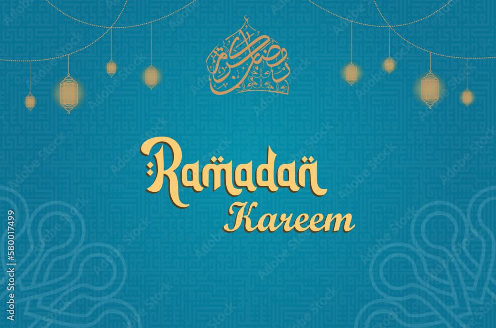 Ramadan Kareem English Typography and arabic calligraphy greetings. An ...