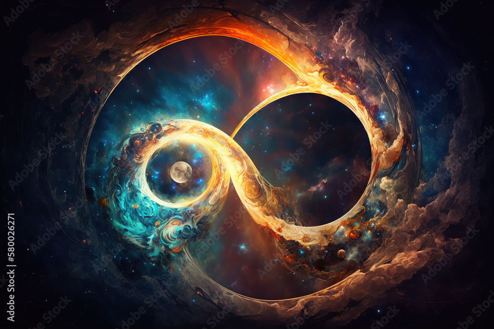 Colorful space with infinity symbol. Fantasy galaxy generative AI ...