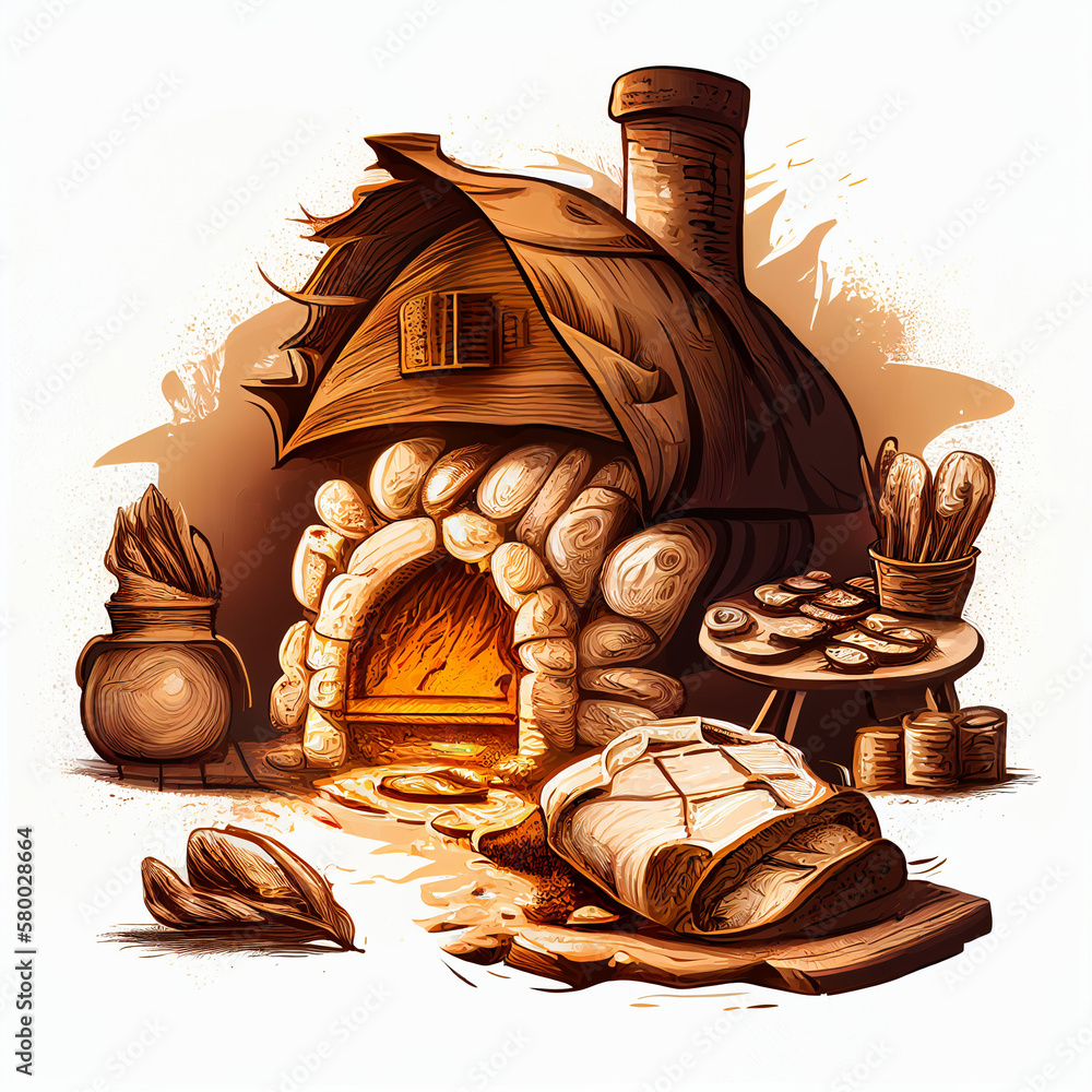 The bakery is made in the style of a stone oven with a fire burning ...