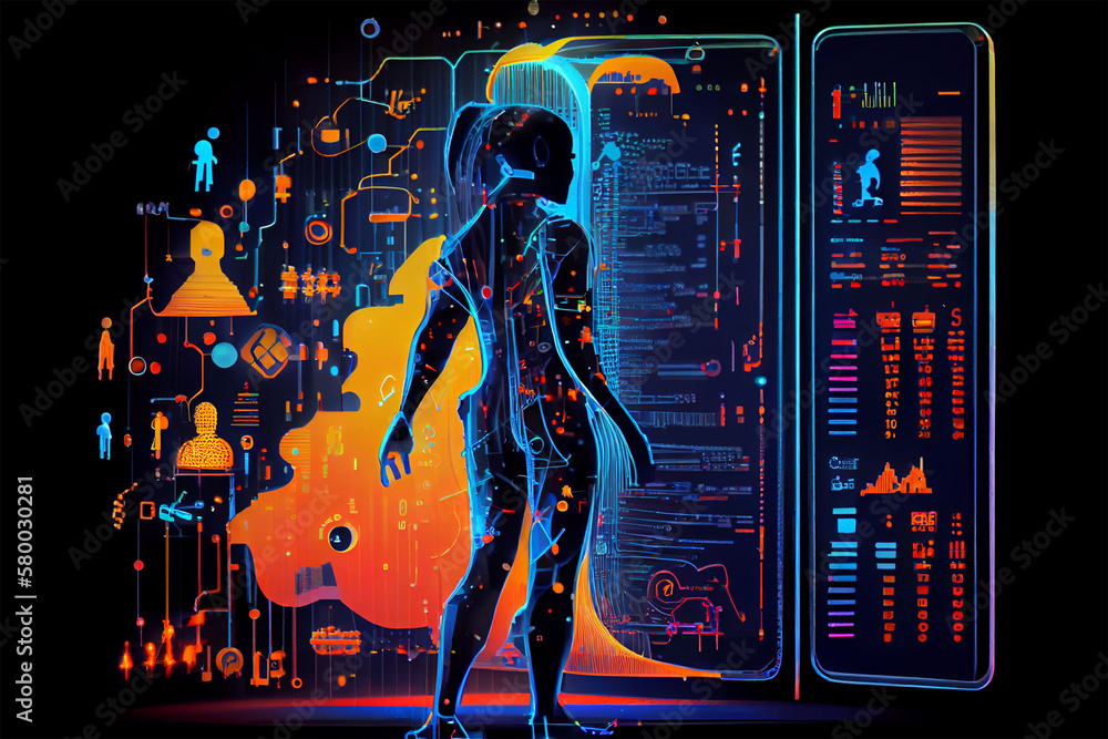 Big data technology and data science. Data scientist querying ...