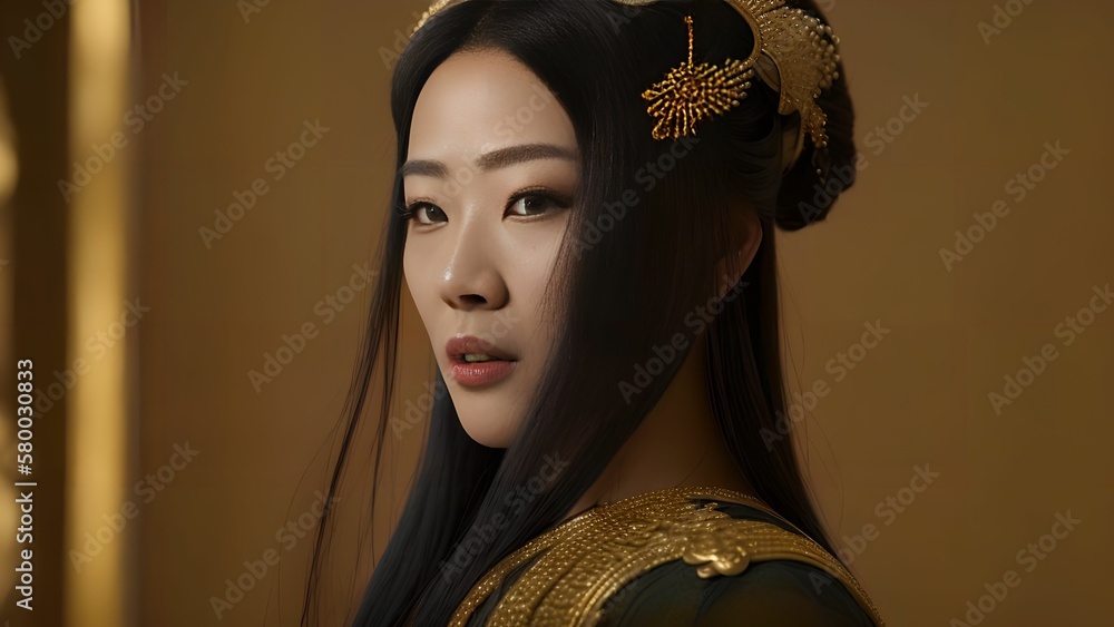 asian woman emperor wearing gold dress , generative art by A.I Stock ...