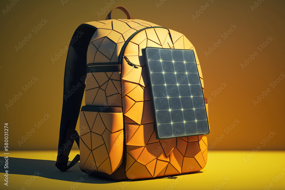 Generative AI illustration of modern backpack with solar panel Stock ...