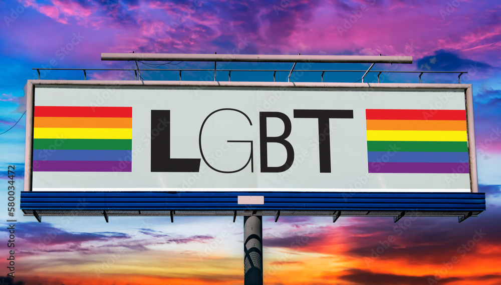 Advertisement billboard displaying the sign of LGBT movement. Stock ...
