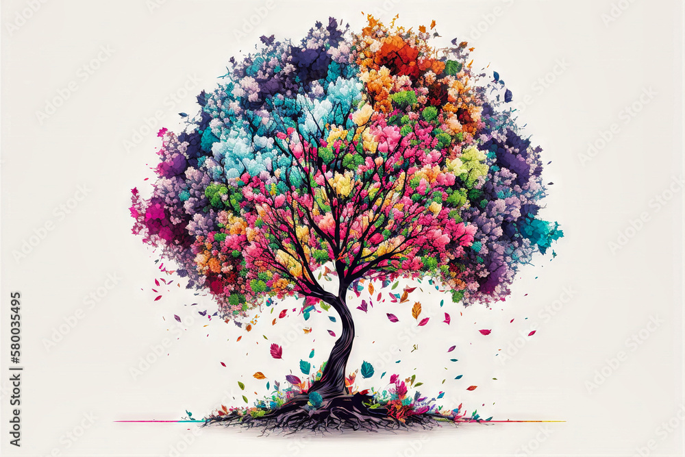 Rainbow tree art. Printable artwork. Abstract background or wallpaper ...