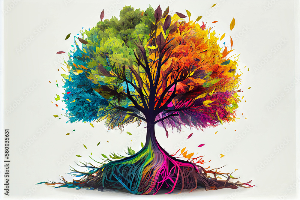 Rainbow tree art. Printable artwork. Abstract background or wallpaper ...