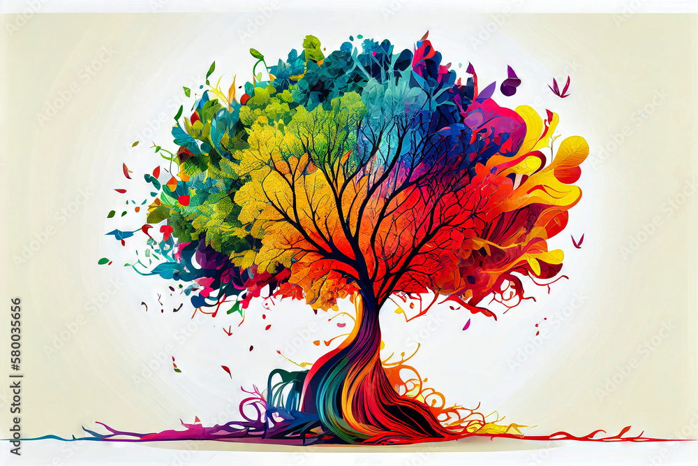 Rainbow tree art. Printable artwork. Abstract background or wallpaper ...