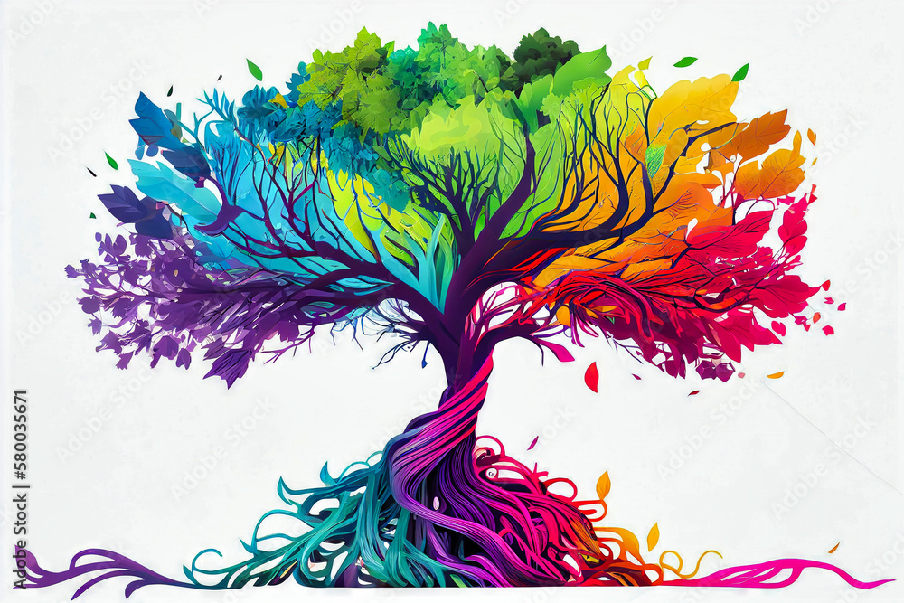 Rainbow tree art. Printable artwork. Abstract background or wallpaper ...