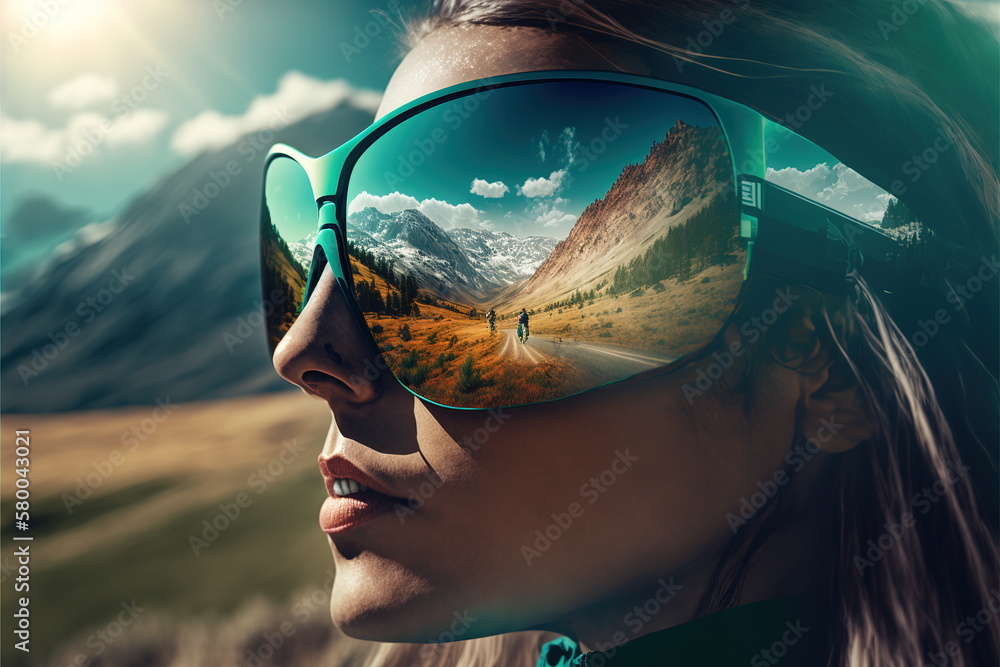 Young Female Cyclist Portrait Wearing Sunglasses With Wondrous