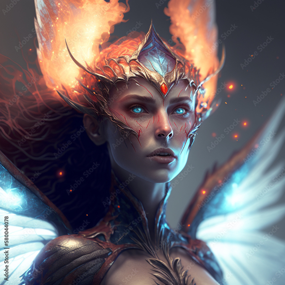 A badass looking fairy made of the elements of fire and ice with high ...