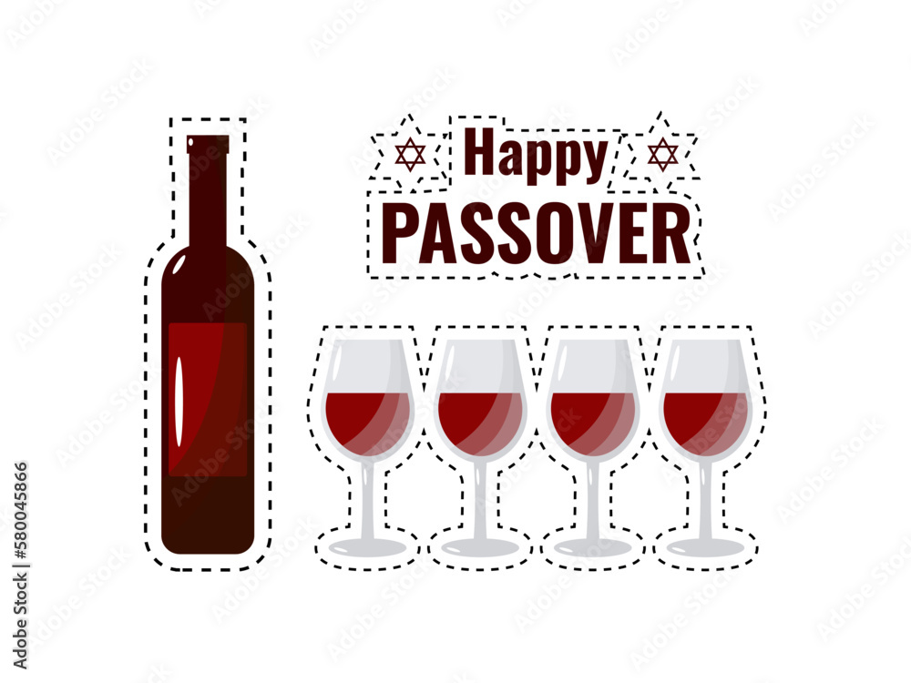 Stickers Jewish holiday Passover, Pesach, traditional icons and symbols ...