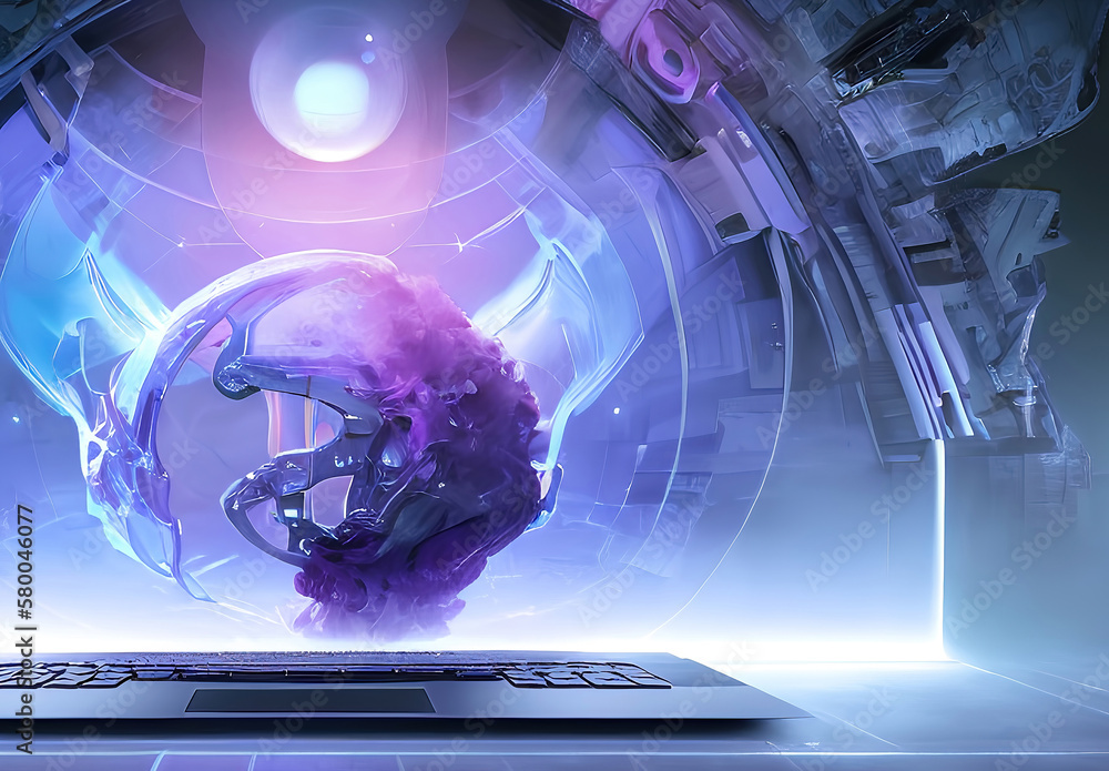 Futuristic technology background with mysterious technological cybernetics devices surrounded by ...