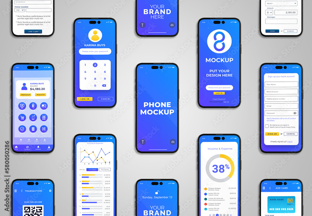 Phone Mockup Set Screens Ui Ux Top View Stock Template | Adobe Stock