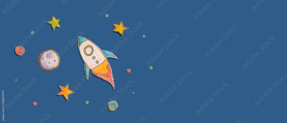 Space exploration theme with rocket and star drawings Stock Photo ...