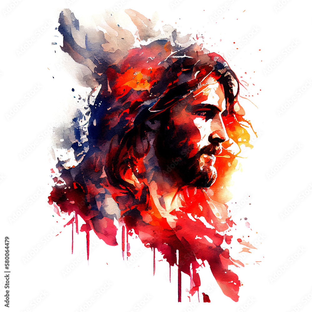 Watercolor drawing Jesus Christ. Dark and red colors. Friend and Savior ...