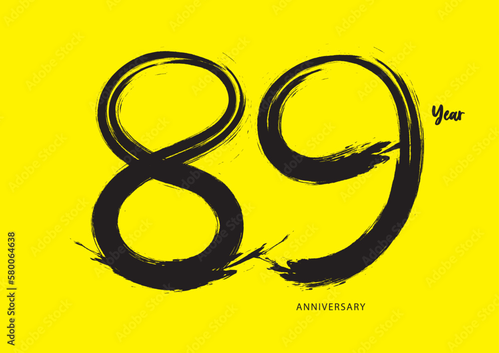 89 year anniversary celebration logotype on yellow background, 89 ...