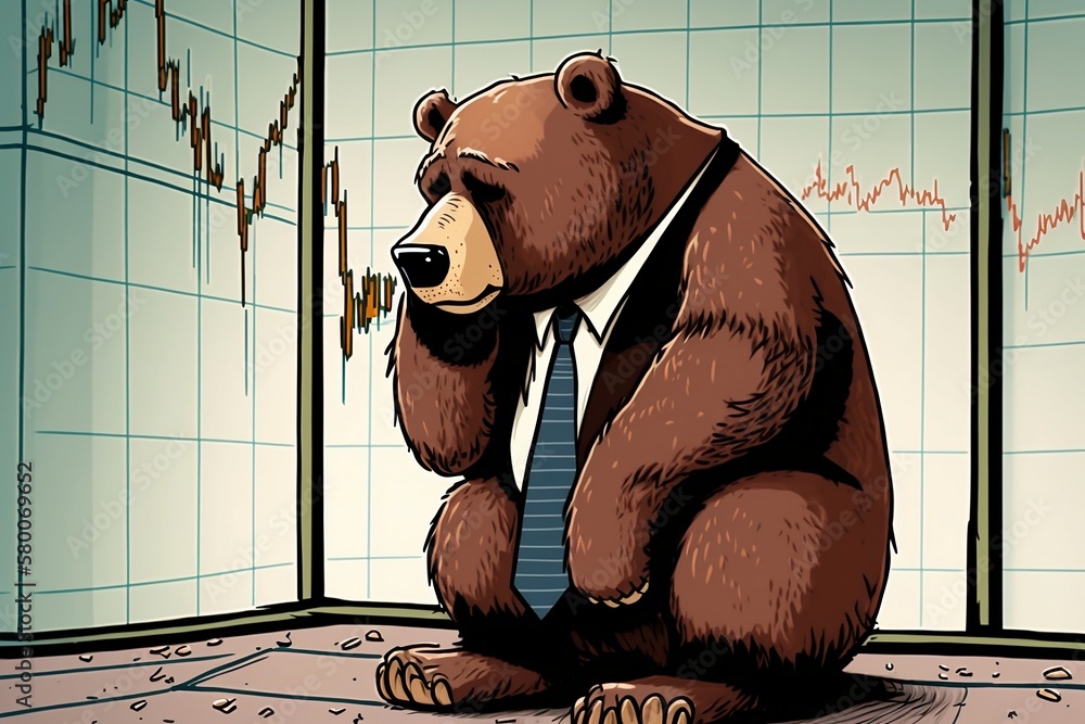 Trader analysis economic bear market, sad bear crying, comic stile, Ai ...