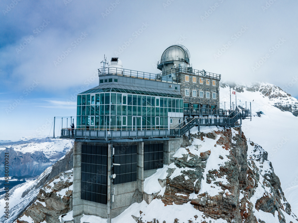 Aerial panorama view of the Sphinx Observatory on Jungfraujoch - Top of ...