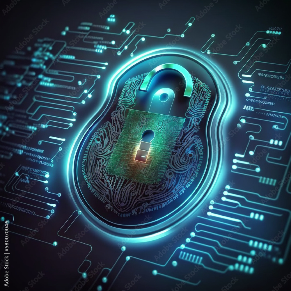 2d illustration Safety concept, closed Padlock on digital background ...