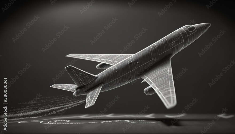 Chalkboard Style Drawing of a Plane Taking Off with Smoke Trails ...