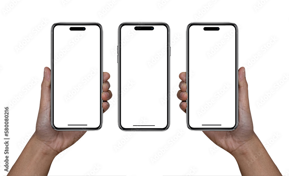Smartphone similar to iphone 14 with blank white screen for Infographic ...