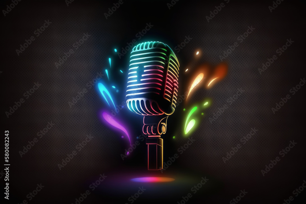 Microphone with bright colorful background. karaoke party. Illustration ...