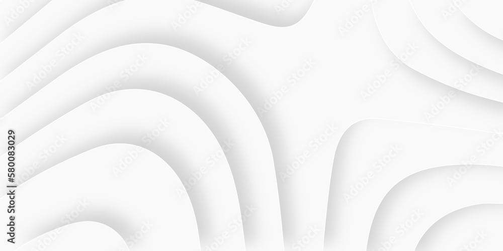 Vector abstract white paper cut banner. Geometric layered curve line ...