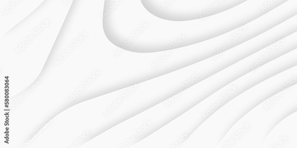 Vector abstract white paper cut banner. Geometric layered curve line ...