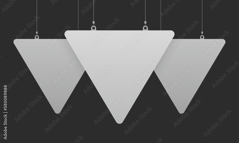 Empty clean set of 3 dangler mockup in geometric triangle shape on ...