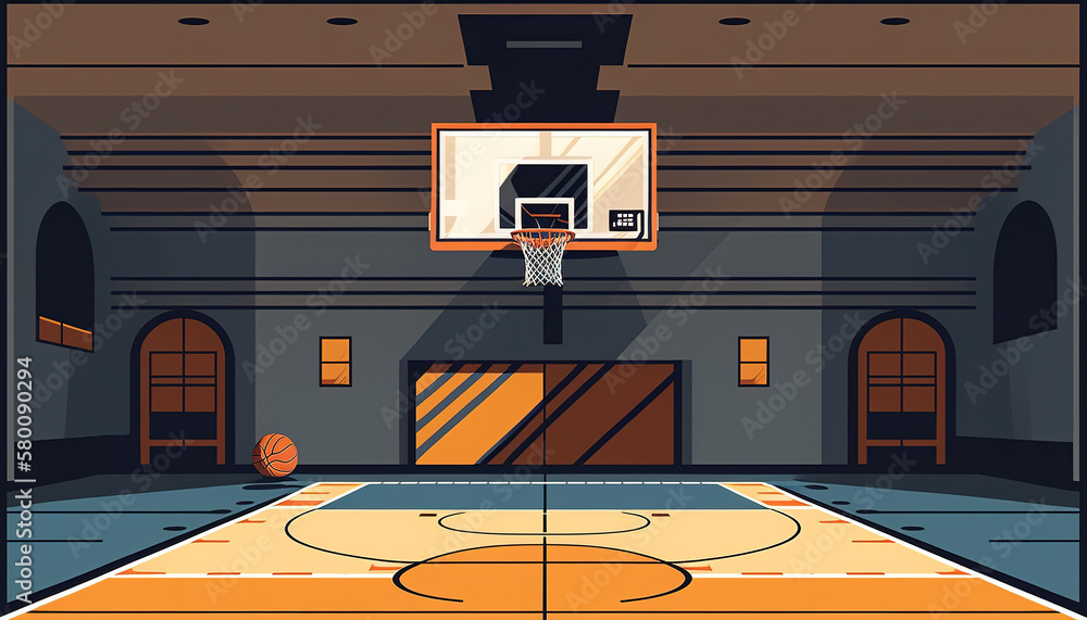 a basketball court with a goal in the middle of it, concept cartoon ...