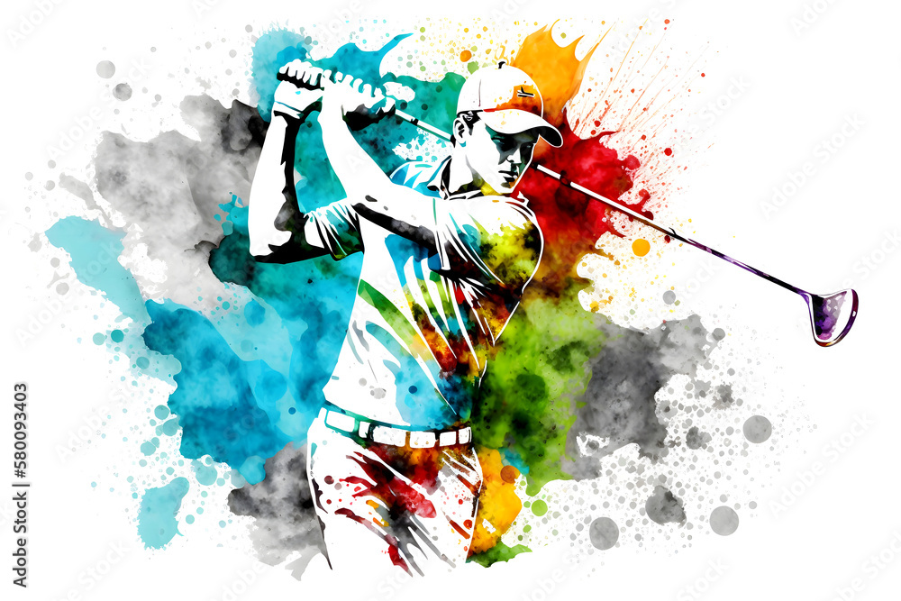 golf player with watercolor rainbow splash. Neural network AI generated ...