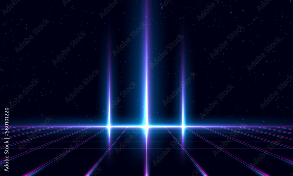 Synthwave vaporwave retrowave cyber background with copy space, laser ...