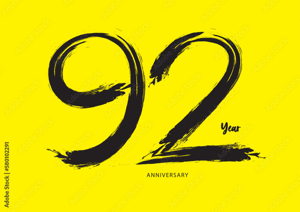 92 year anniversary celebration logotype on yellow background, 92 ...