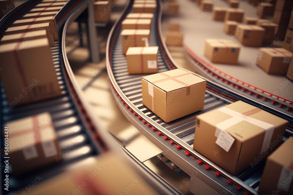 Packing Stations in Fulfillment Center. Generative AI Stock ...