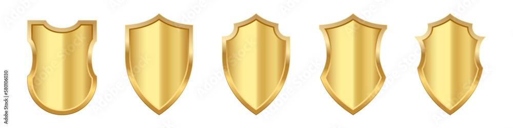 Gold shield set, realistic isolated golden trophy, 3d luxury safety ...