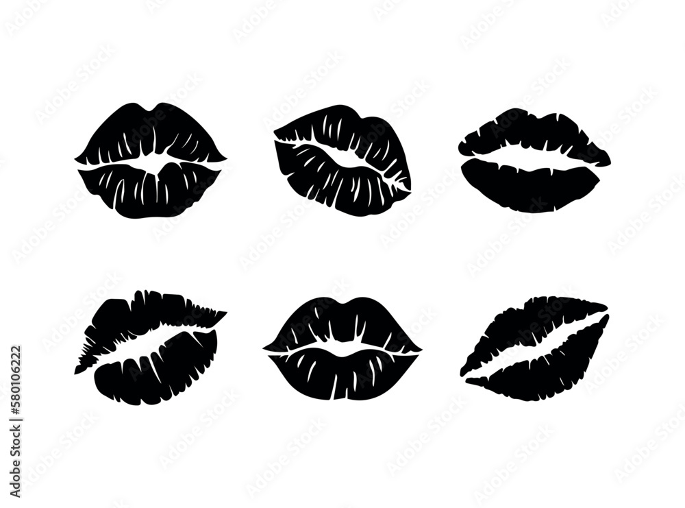 Vector Illustration Collection With Lip Prints Pomade Girls And Women Romance Love Style