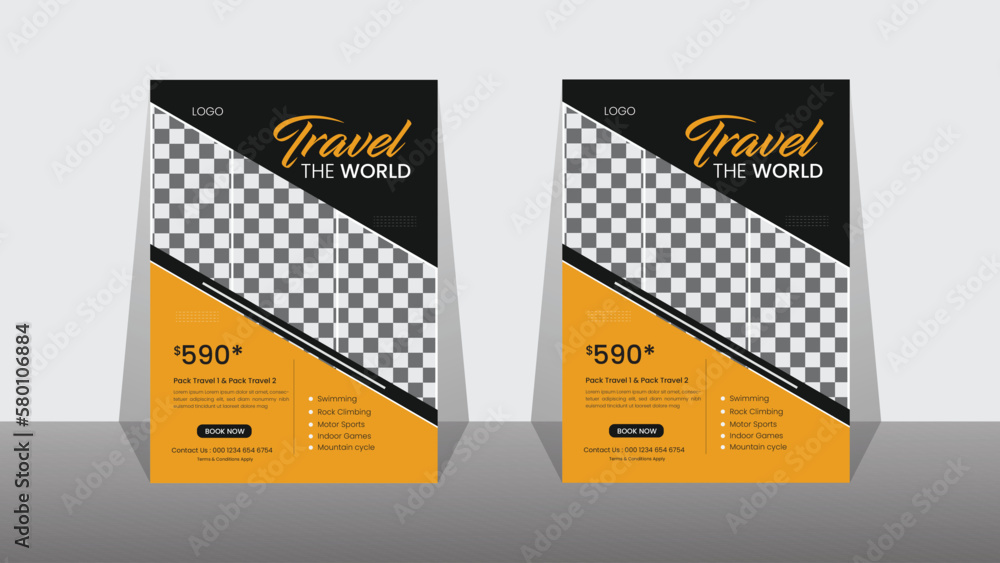 Travel flyer design layout business card poster social media post roll ...