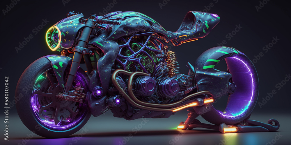 futuristic cyberpunk inspired motorcycle as a glowing object of ...