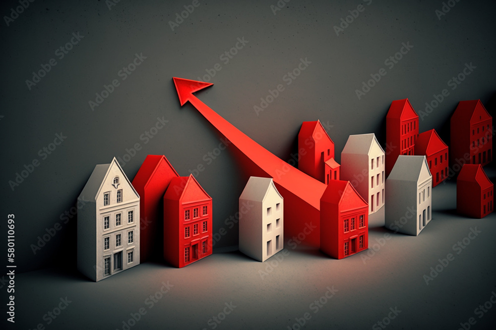 Rising rental prices concept, big red Arrow rising to the right side ...