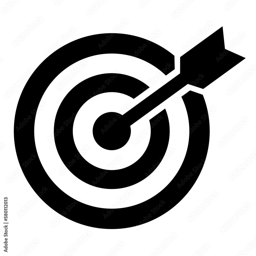 Target icon with black color arrow on target, flat style trendy vector ...