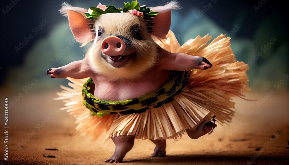 A mini pig with a hula skirt, dancing at a luau party. Generative AI ...